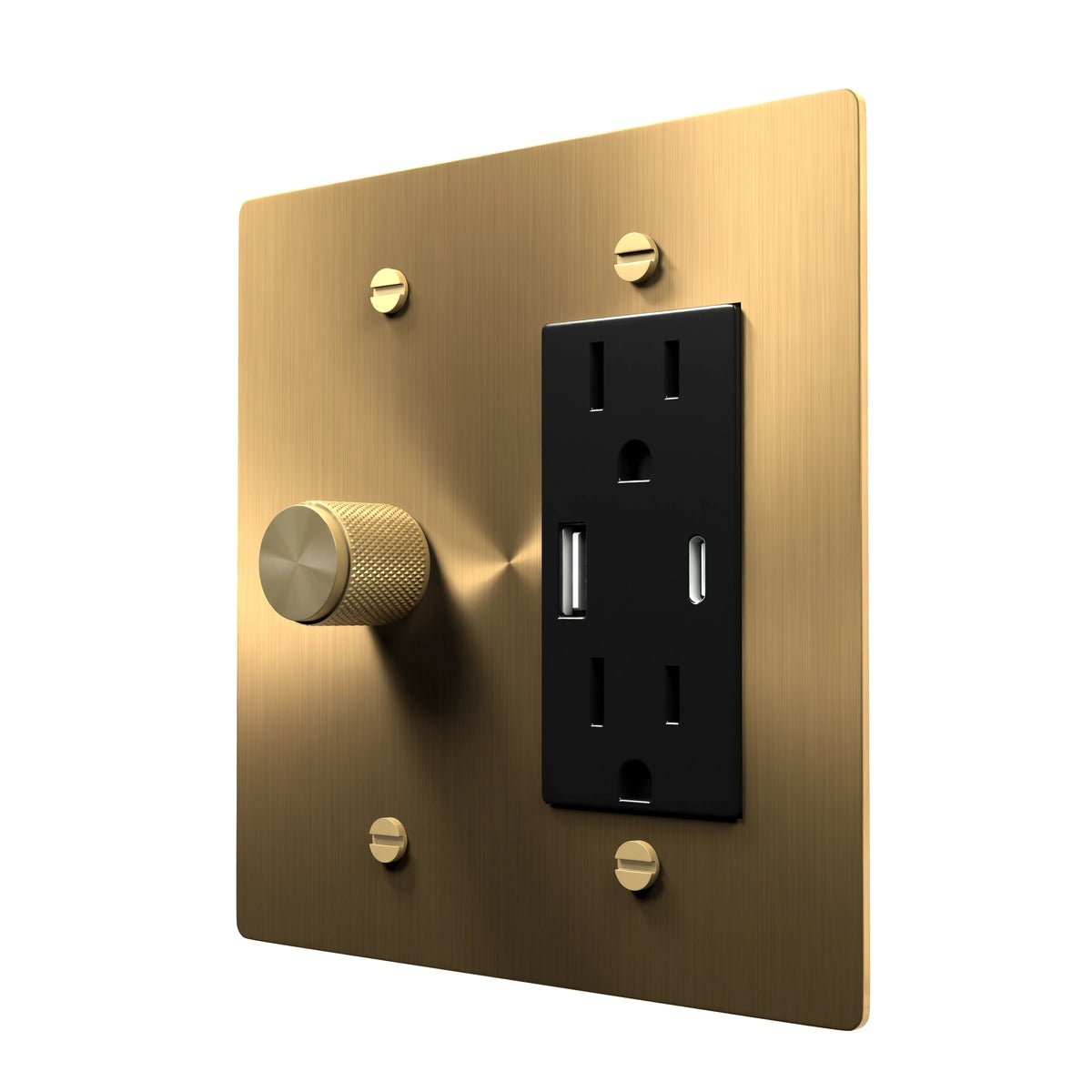 Solid Brass Dimmer & Outlet Combo Plate | PlatePrestige